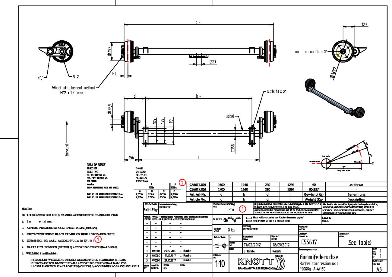 1500kg Forward Facing Trailer Axle - Trailer Engineering